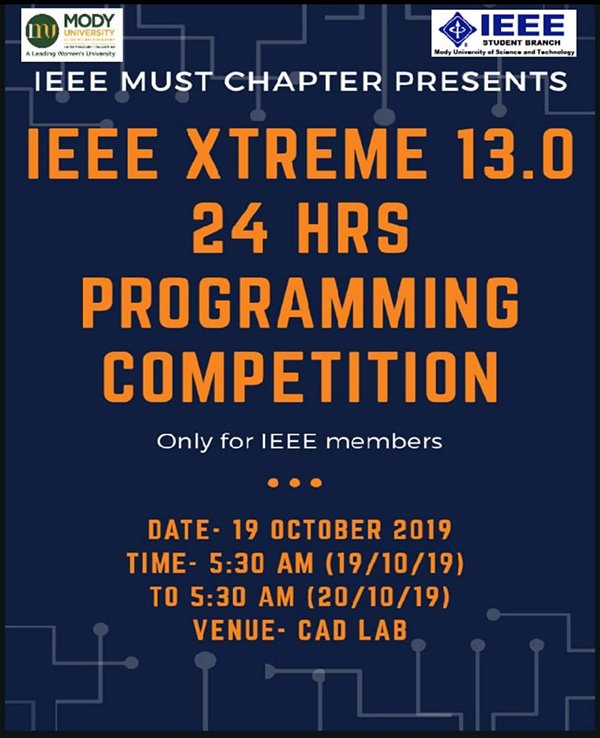 IEEE Xtreme 13.0 (Programming Competition) - Mody University