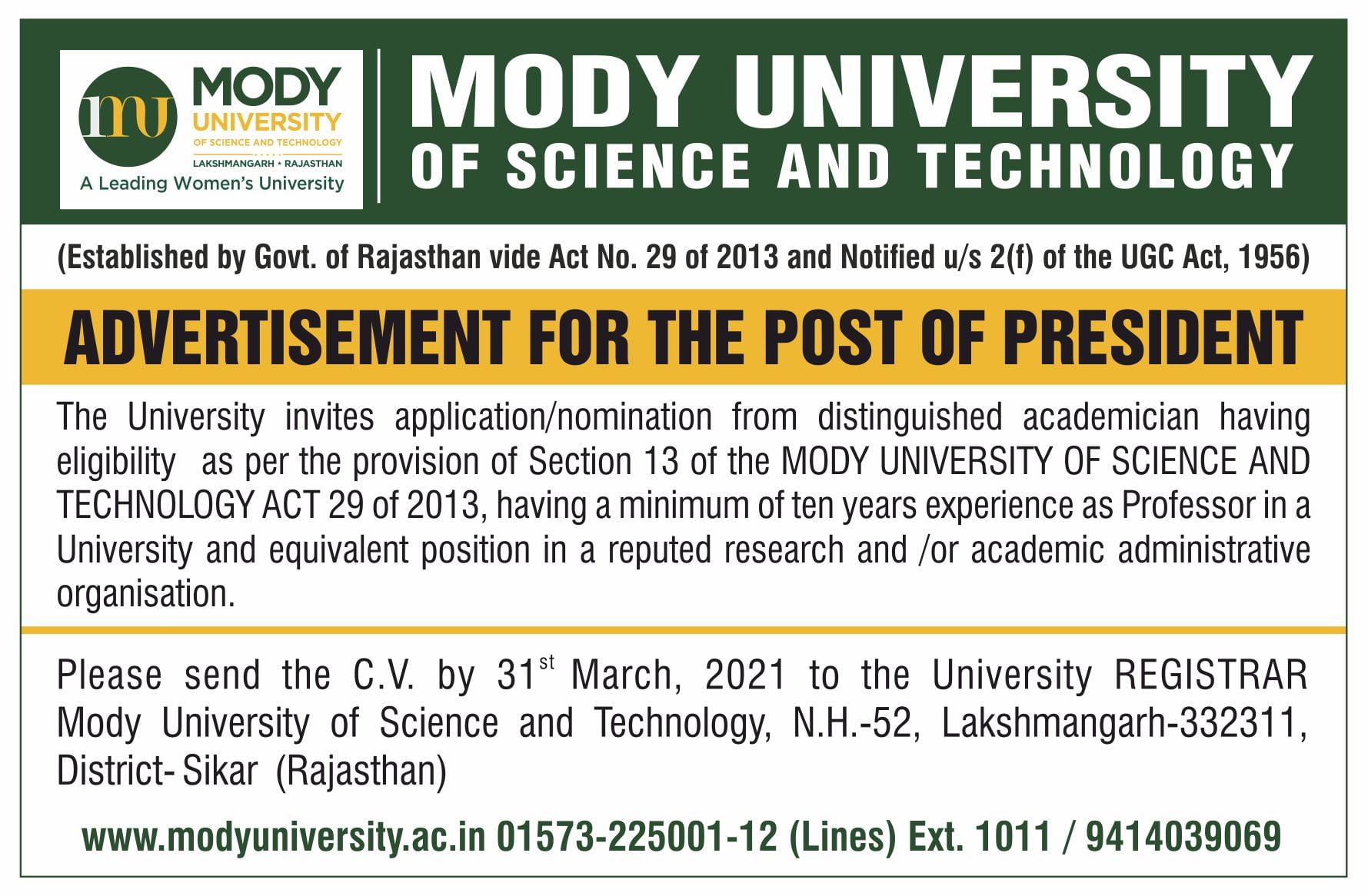 Careers at Mody University - Mody University