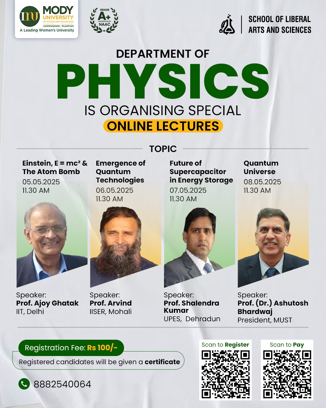 Department of Physics is Organising Special Online Lectures - Mody University