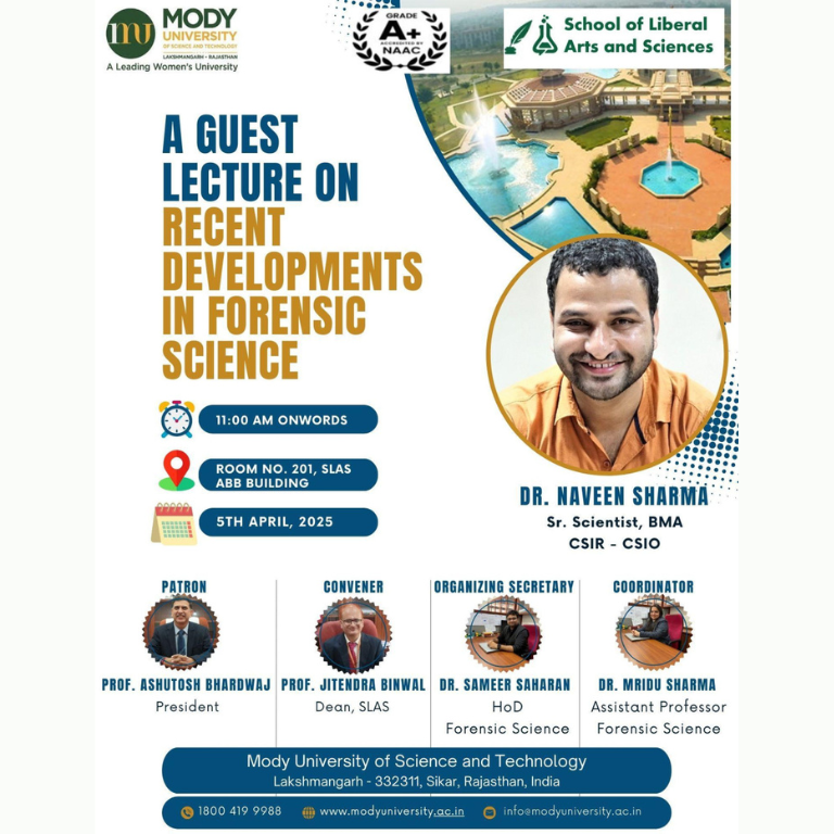 Guest Lecture on “Recent Developments in Forensic Science” - Mody ...