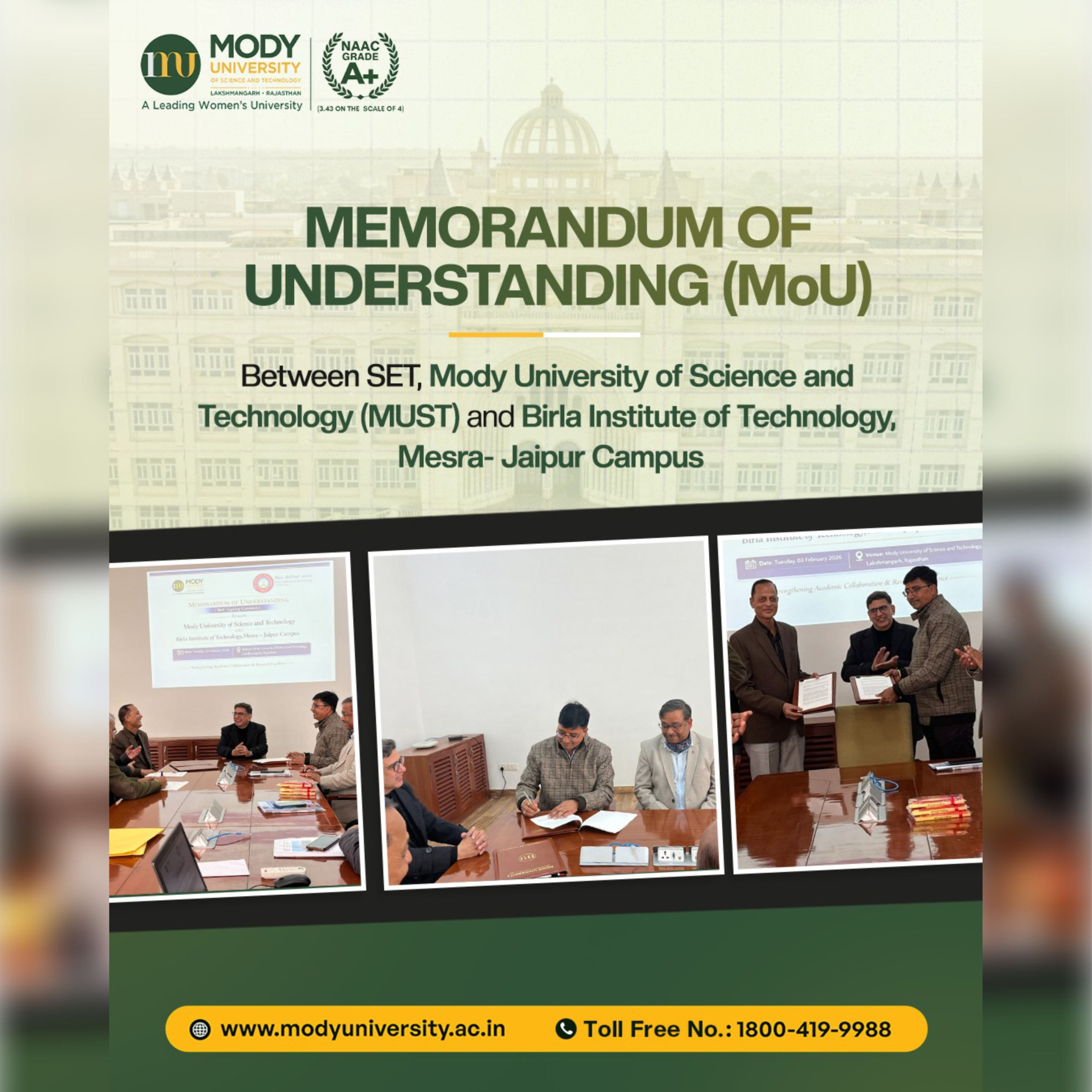 Mody University and BIT Mesra Partner for Academic Excellence - Mody ...